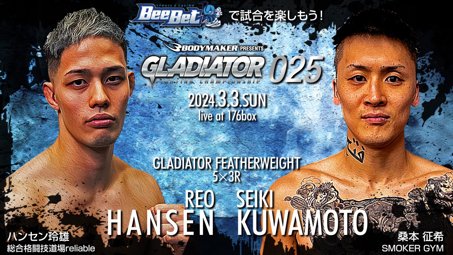 2024年3月3日BODYMAKERpresents GLADIATOR 025 in OSAKA ライト級暫定王座決定戦で田中有vsジョン・ハングク。全14カード決定。 | ファイターズ ...